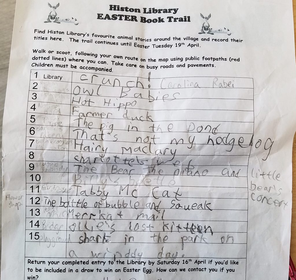 Histon Library – Easter Book Trail 2022 – Happy Minds with Busma